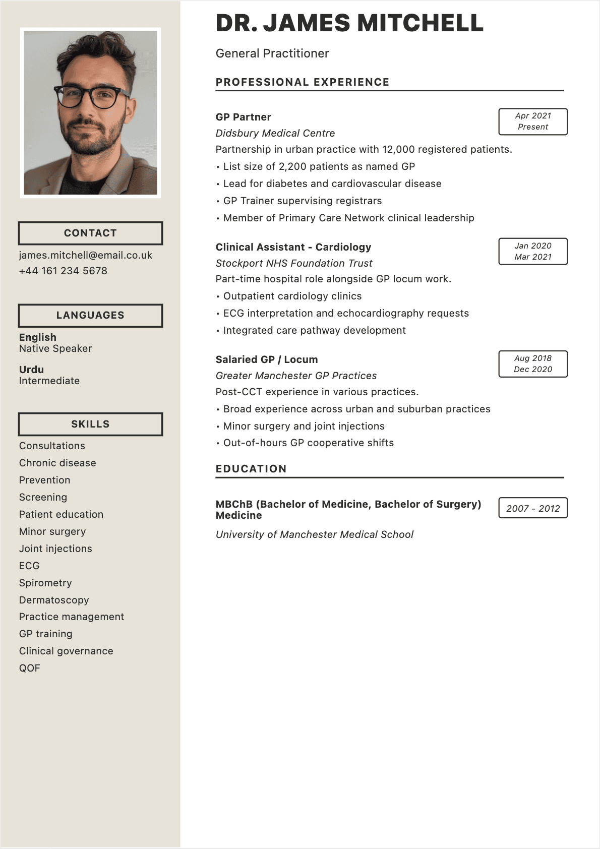Physician CV (CV): template + curriculum vitae guide 2026