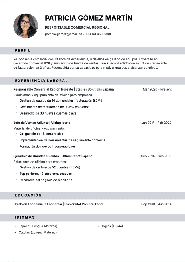 CV Jefe de ventas 2026: guía, ejemplos y plantillas