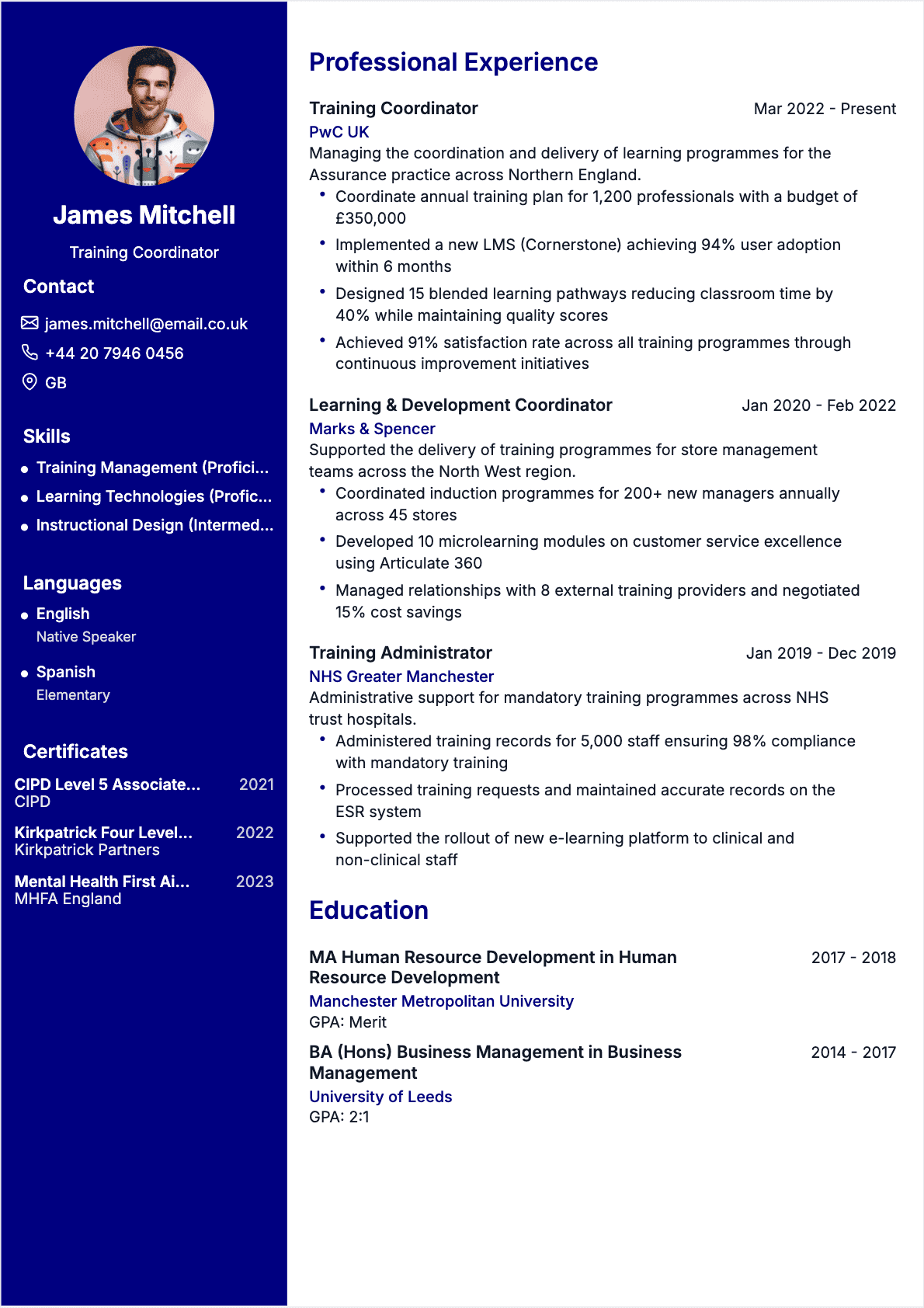 Training Coordinator CV 2026: examples & keywords