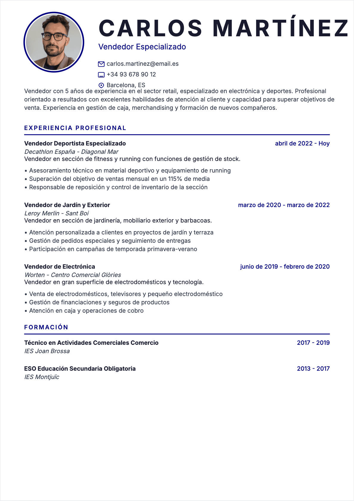 Currículum de vendedor: guía y ejemplo CV 2026